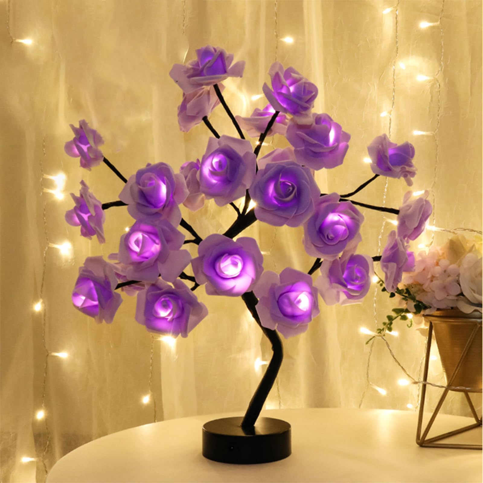 Rose Flower Tree Lamp - LED Rose Tree Table Lamp USB/Battery Powered ...