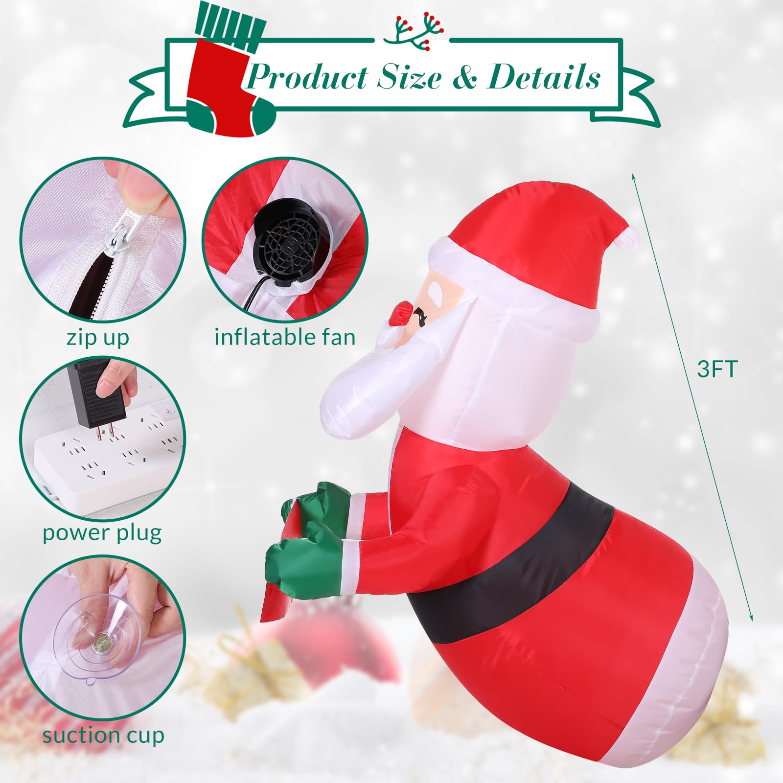Snapklik.com : Libima 3ft Christmas Inflatable Santa Claus Lean Out ...