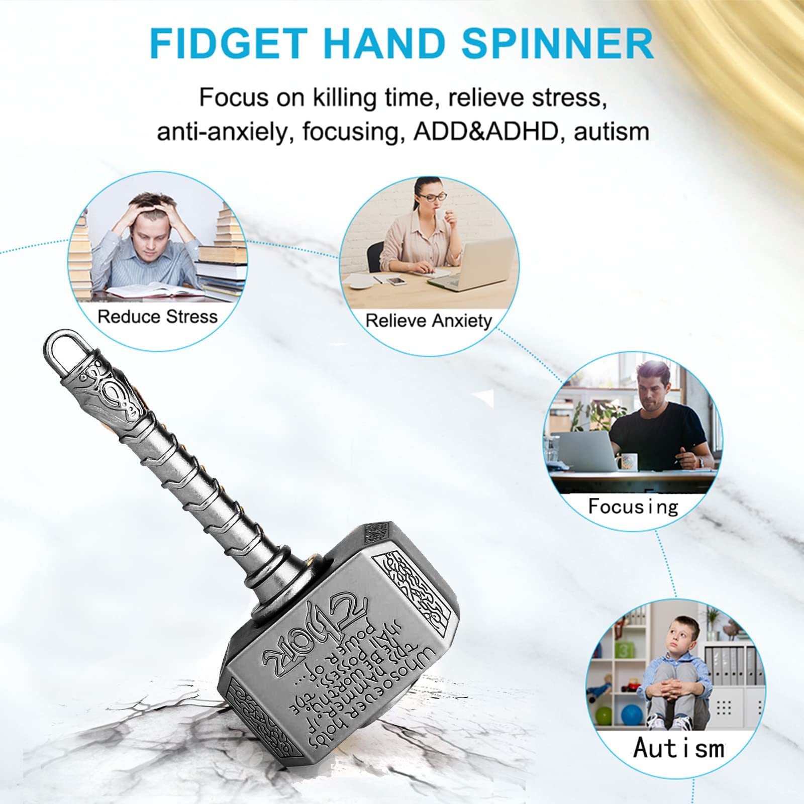 Snapklik.com : Mjolnir Fidget Spinner Toy Metal Gift For Kids Adults ...