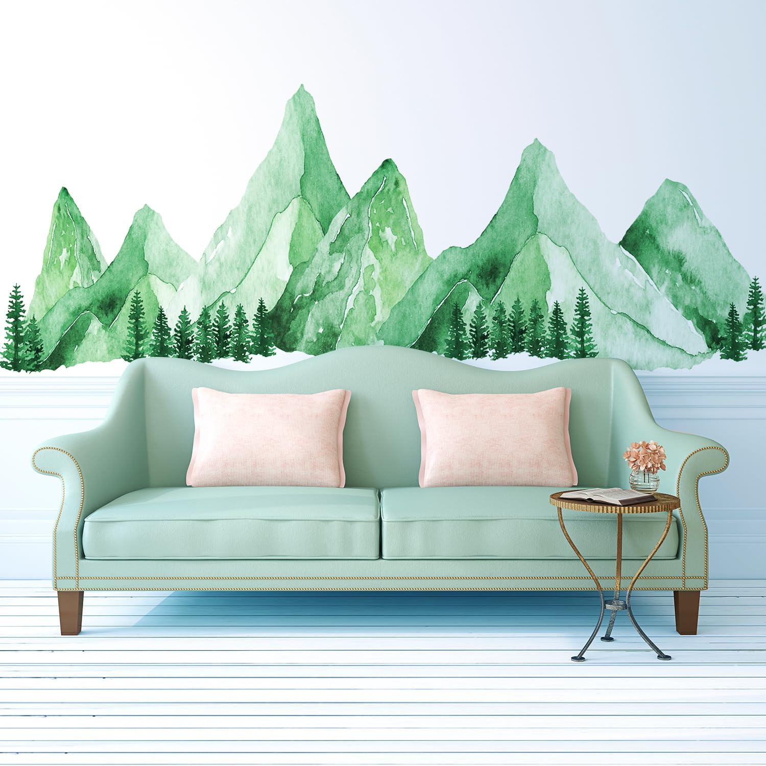 Amazon.com: Large Mountain Wall Decals, Teal Green Pine Tree Peel and ...
