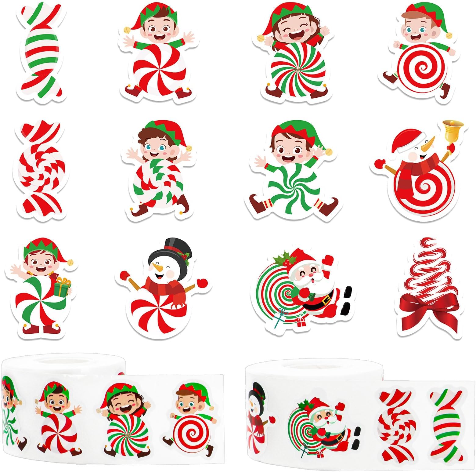 Amazon.com: AnyDesign 1000Pcs Christmas Stickers Roll 8 Designs Elves ...