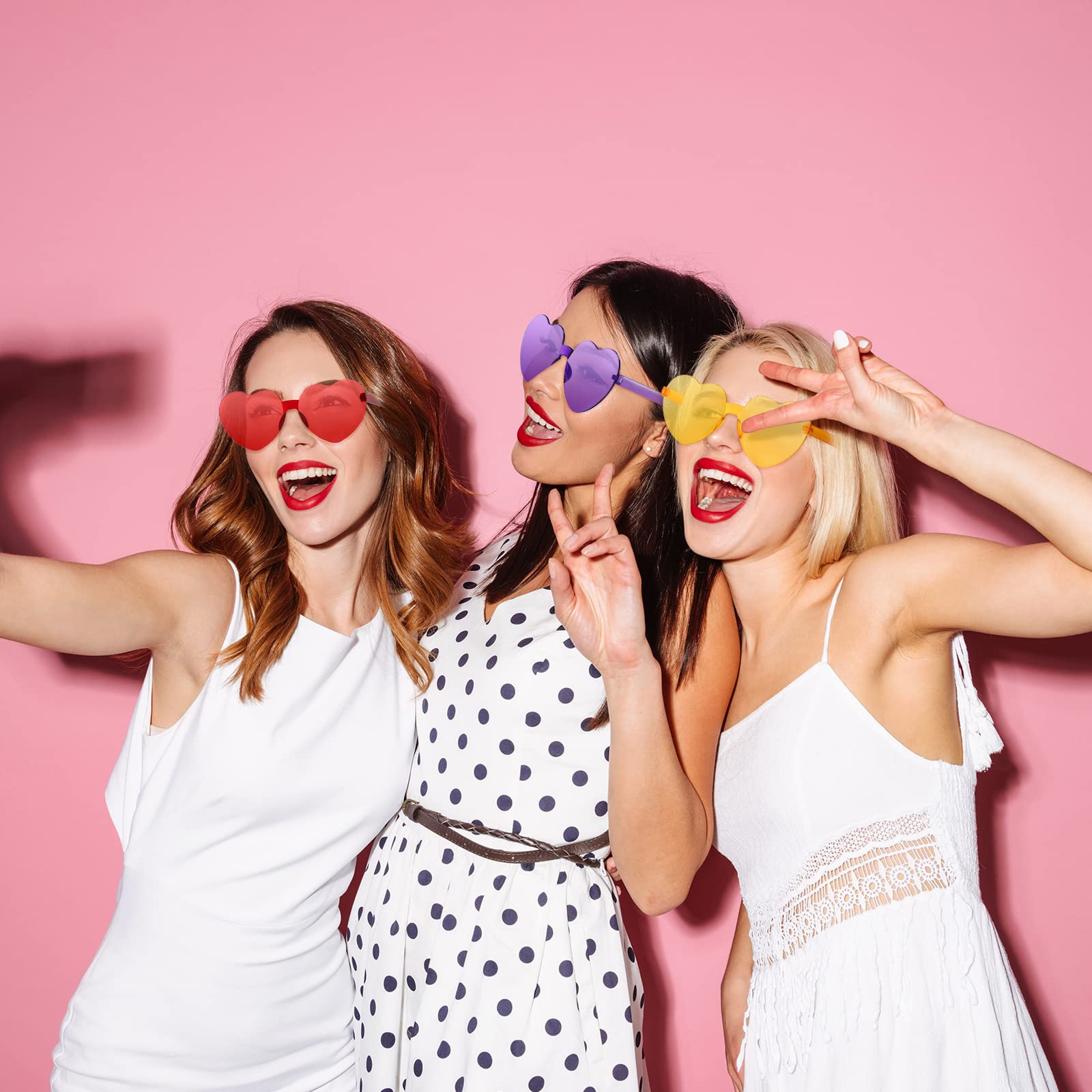 Chunyin 6 Pairs Heart Shape Sunglasses, 6 Pieces Pom Head Bopper ...