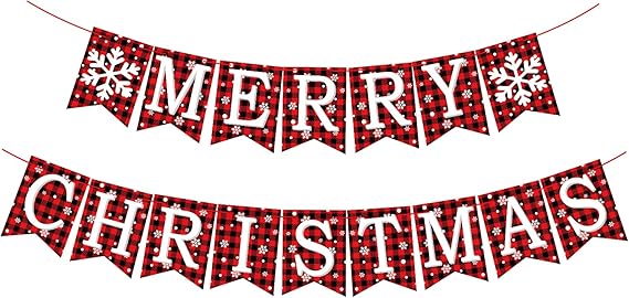 Amazon.com: SerpizePaty Merry Christmas Banner, Pre-Strung Buffalo ...