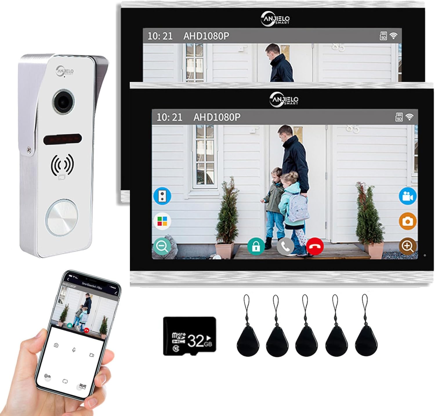Amazon.com : Wireless Video Doorbell Intercom 2 Units 10 inch Touch ...