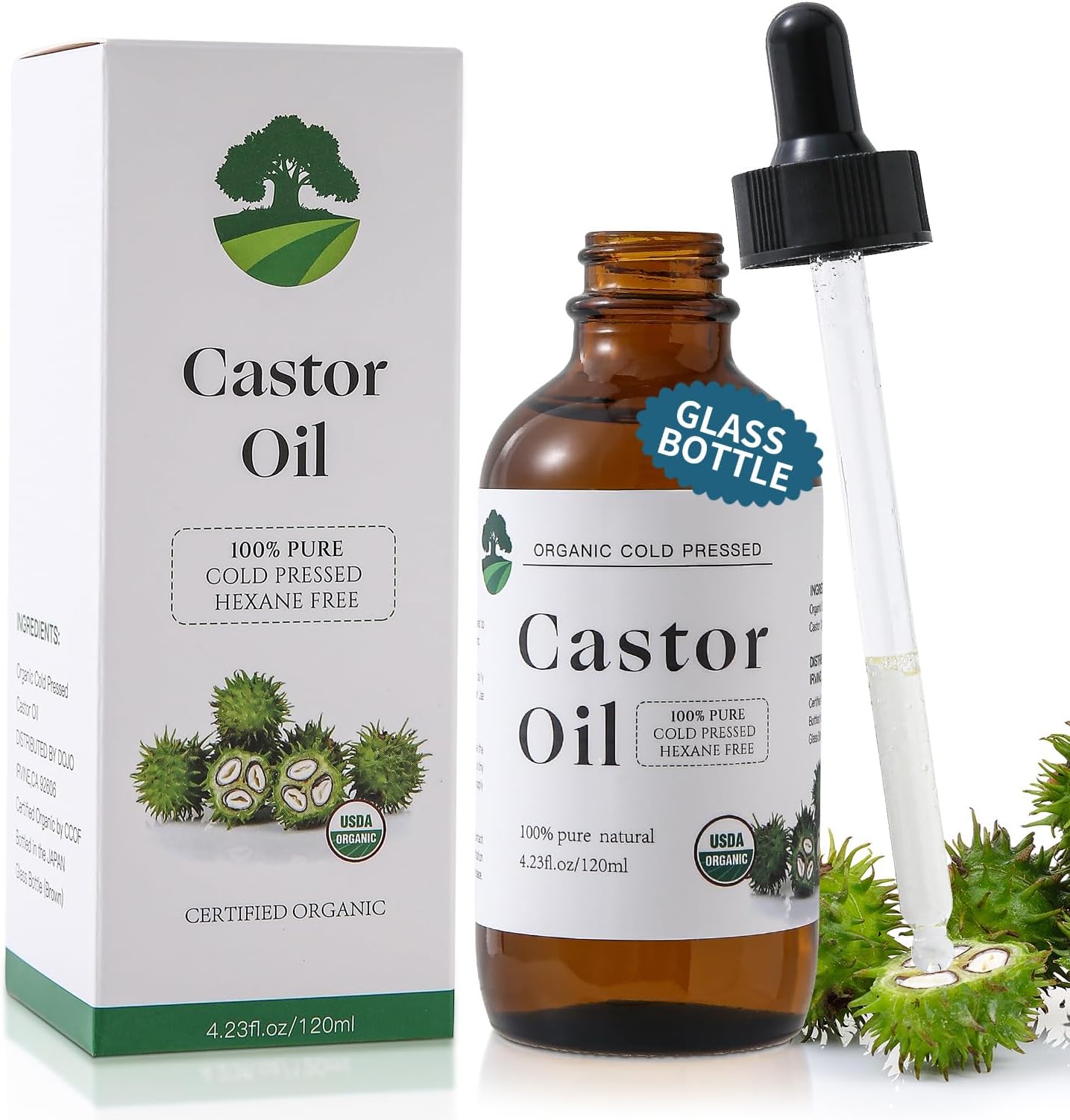 Amazon.com: Fuuerds Castor Oil Organic Cold Pressed Unrefined Glass ...