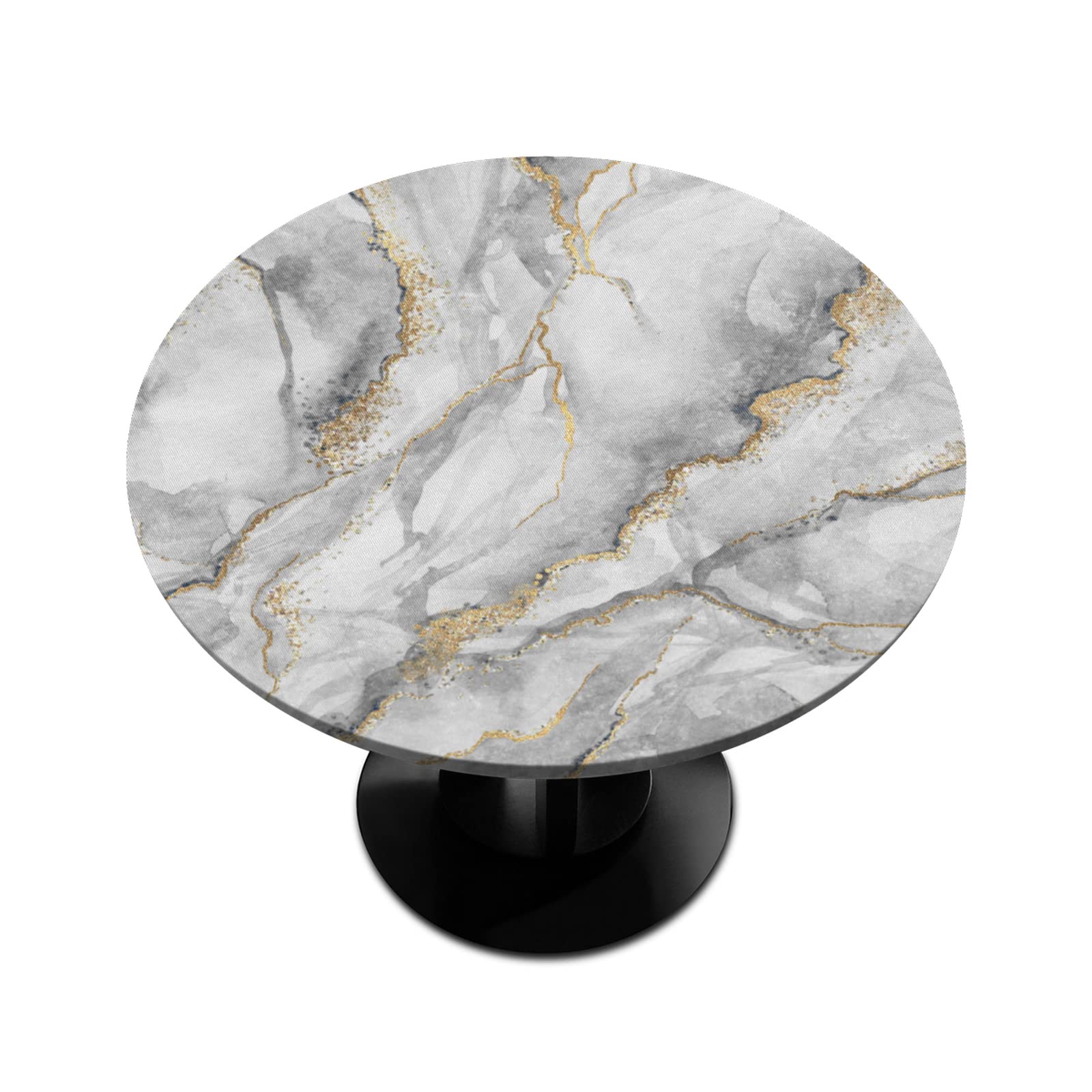 Amazon.com: White Gold Marble Texture Round Tablecloth Elastic Edged ...