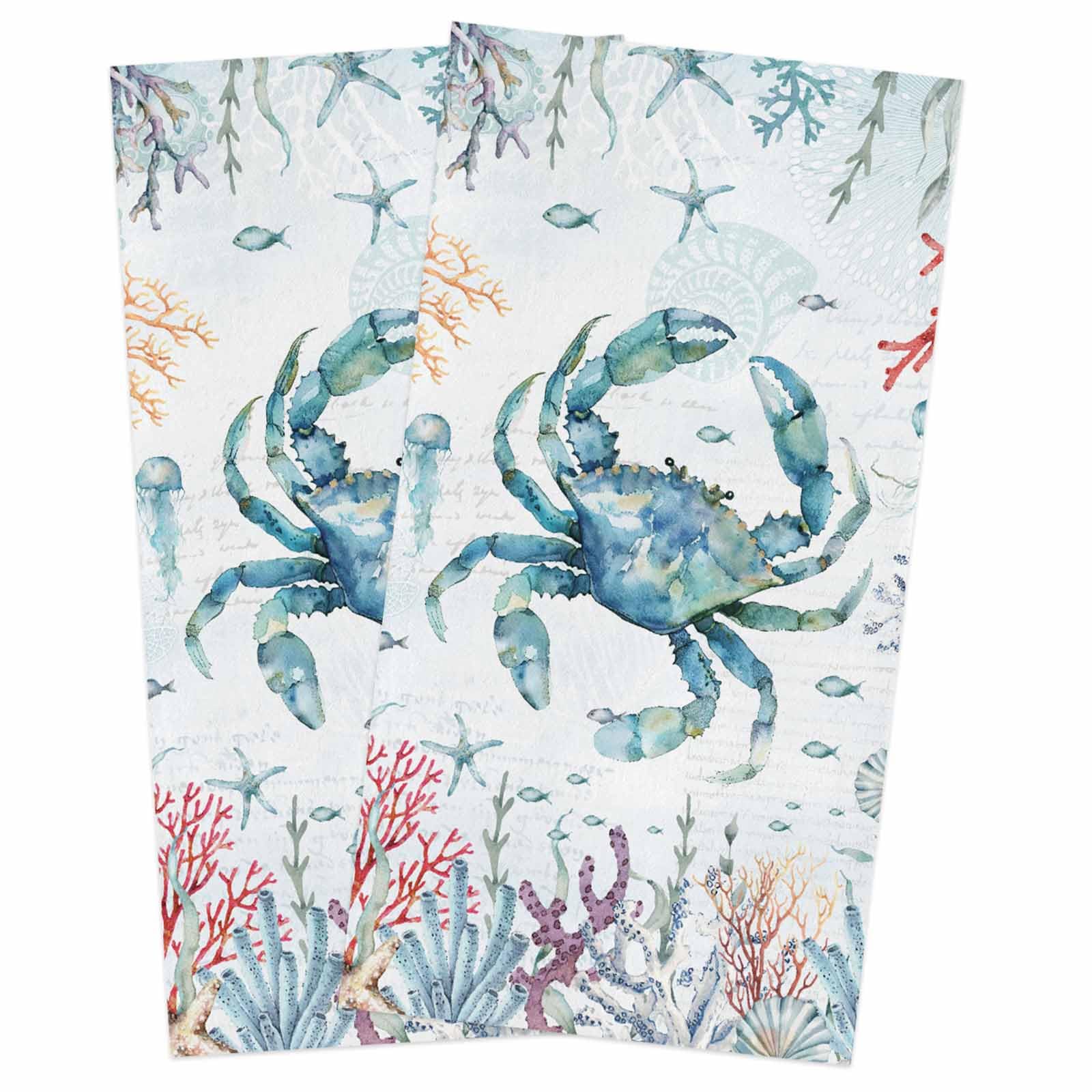 Amazon.com: Kitchen Towel Set Summer Ocean Sea Coral Blue Crab Starfish ...