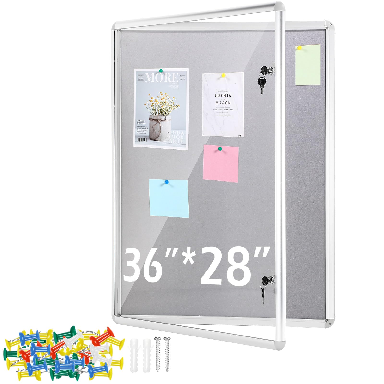 Buy Ctosree Enclosed Bulletin Board Case Lockable Cork Notice Board ...