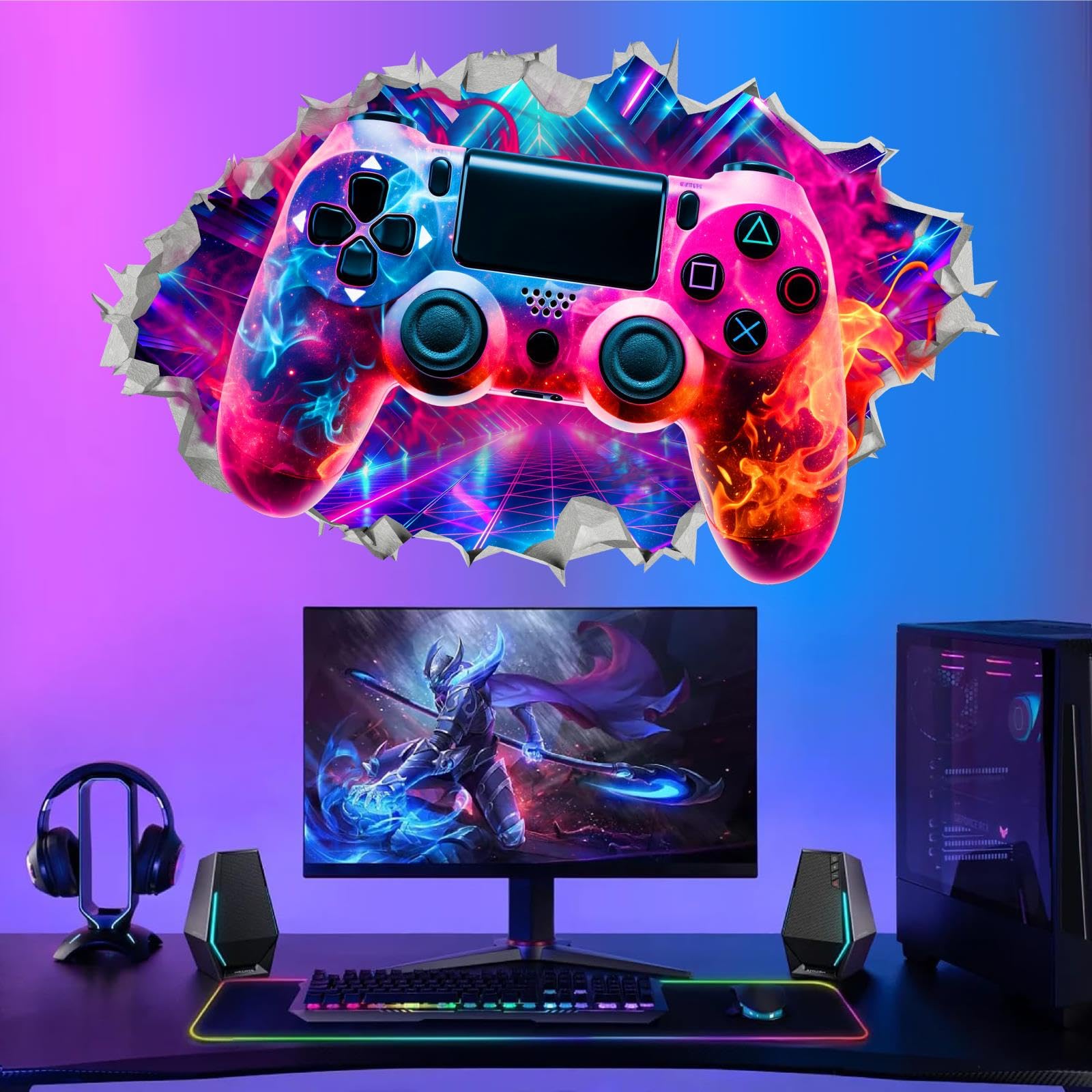 Amazon.com: Gaming Wall Decal 3D Colorful Video Game Controller Wall ...