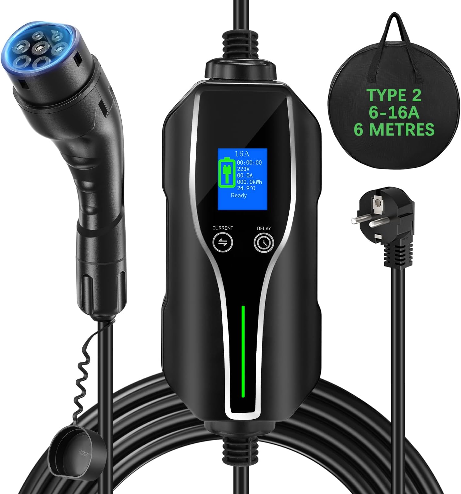 Chargeur Voiture Electrique 3.6KW, 6M EV Chargeur Type 2 Portatif,6/8 ...