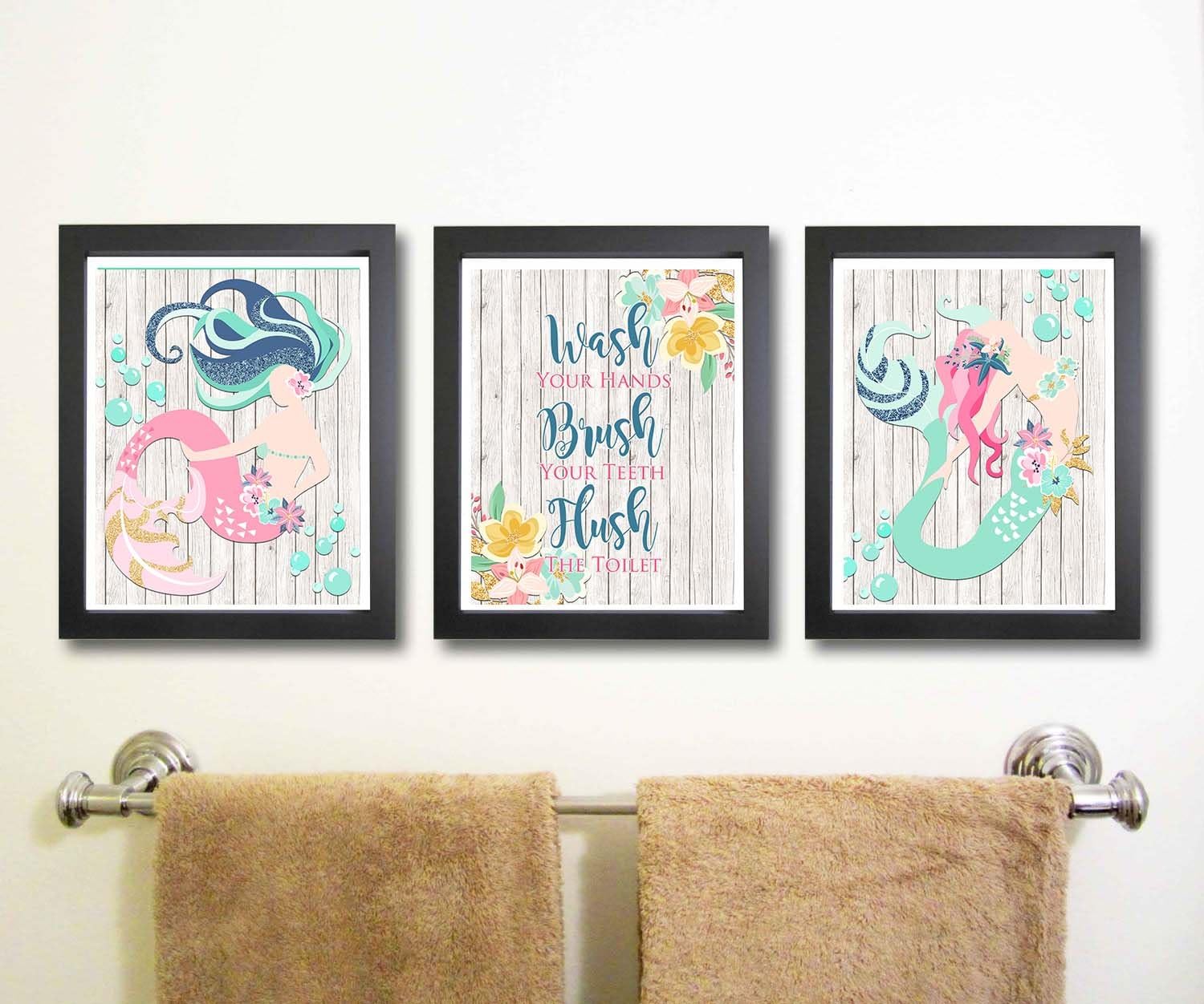 Amazon.com: Beautiful Mermaid Bathroom Wall Art Decor (Set of Three ...