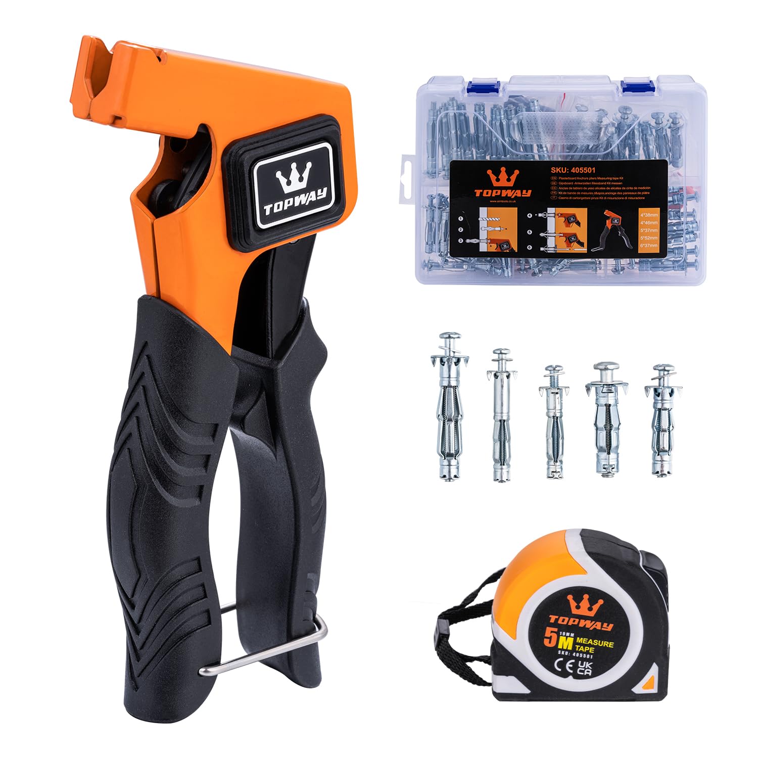 TOPWAY Wall Anchor Setting Tool Kit 52PCs with Measuring Tape and Zinc ...