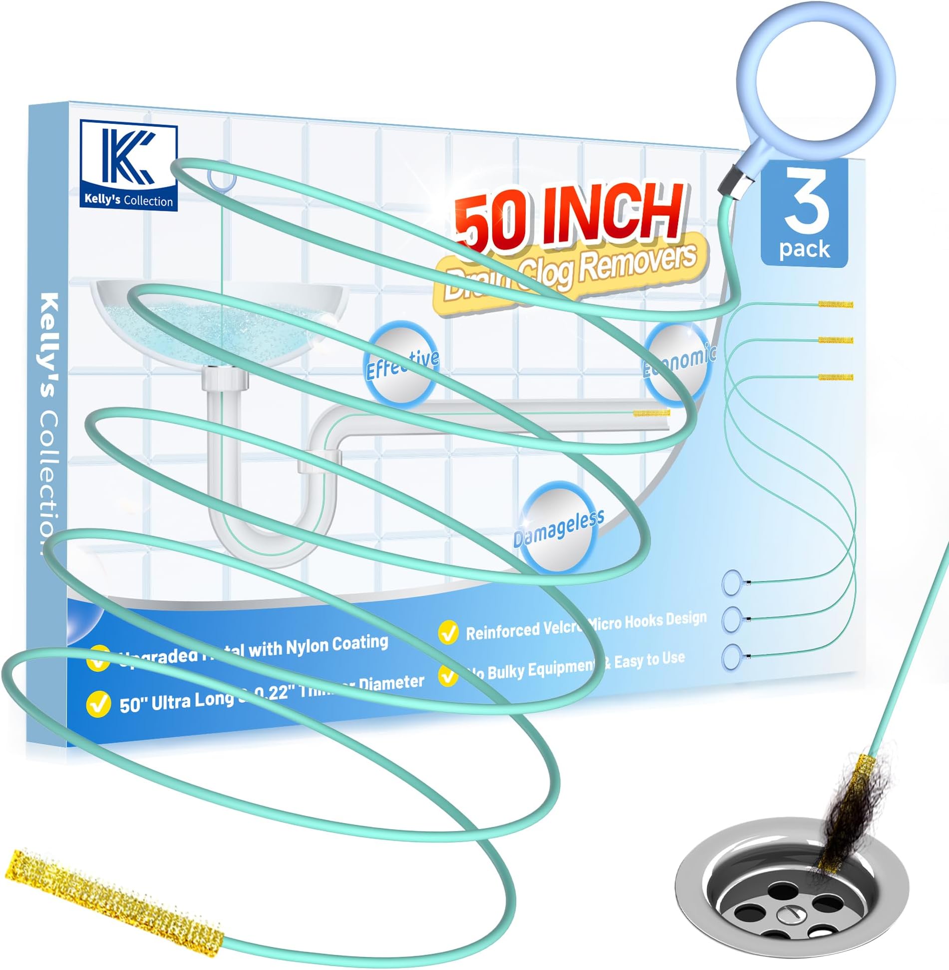 Drain Snake Hair Drain Clog Remover Tool - Sink Drain Cleaner for Sewer ...