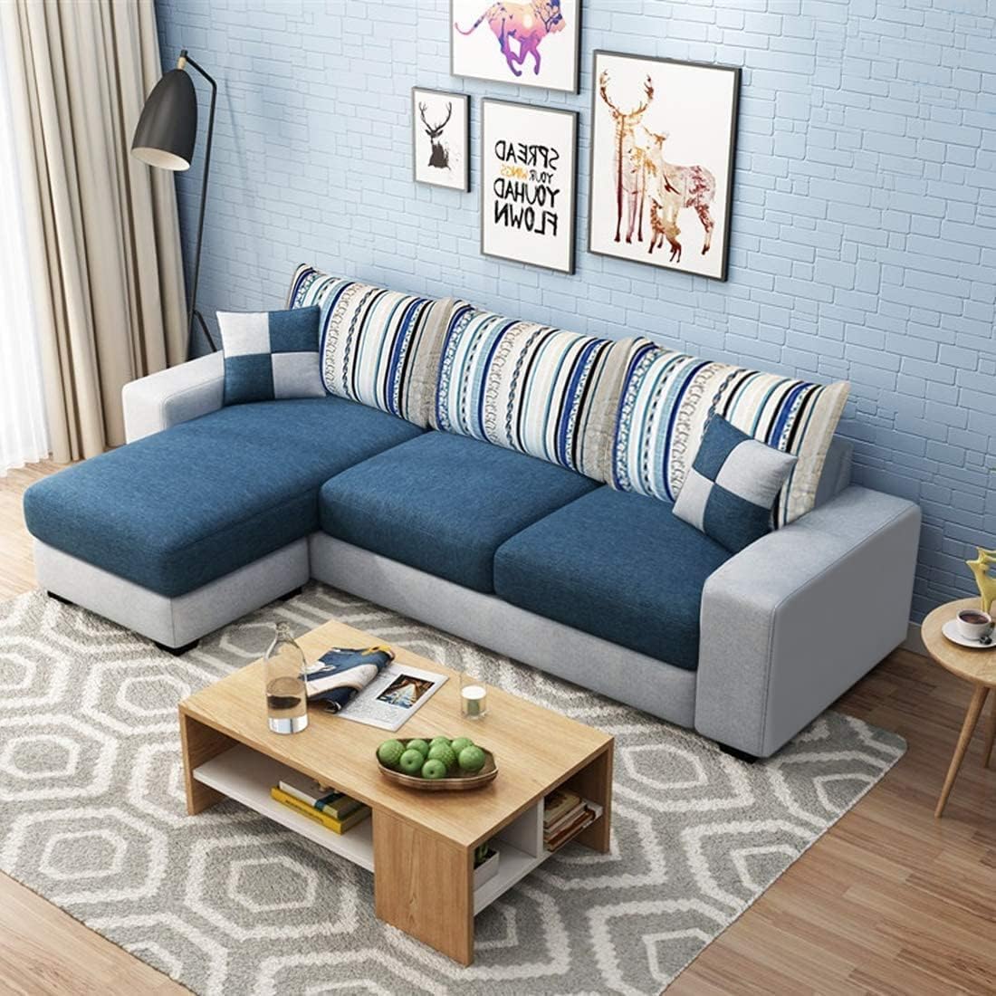 FURNY Orionoy 4 Seater Fabric LHS Sectional L Shape Sofa Set (Blue ...