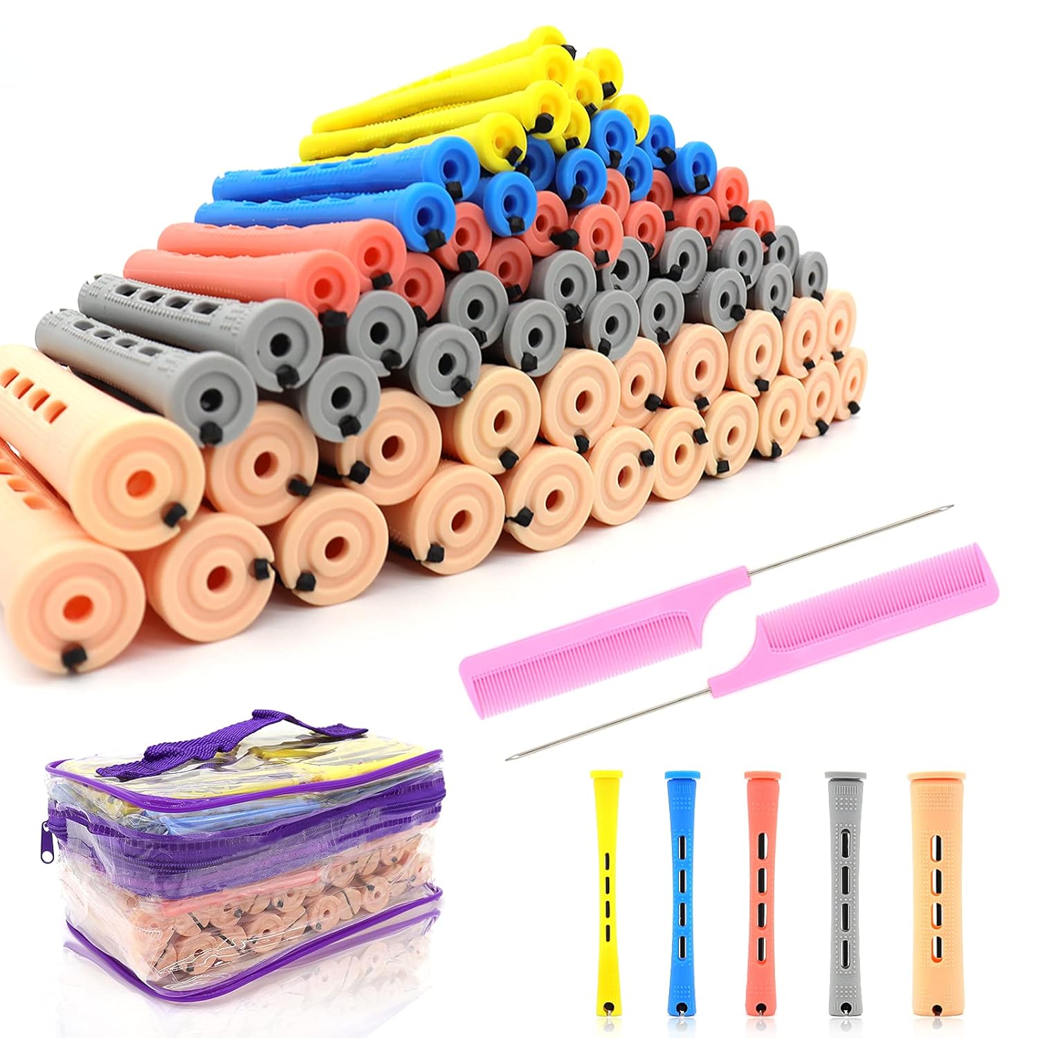 Amazon.com : 100Pcs Hair Perm Rods Set, 5 Sizes Plastic Hair Cold Wave ...