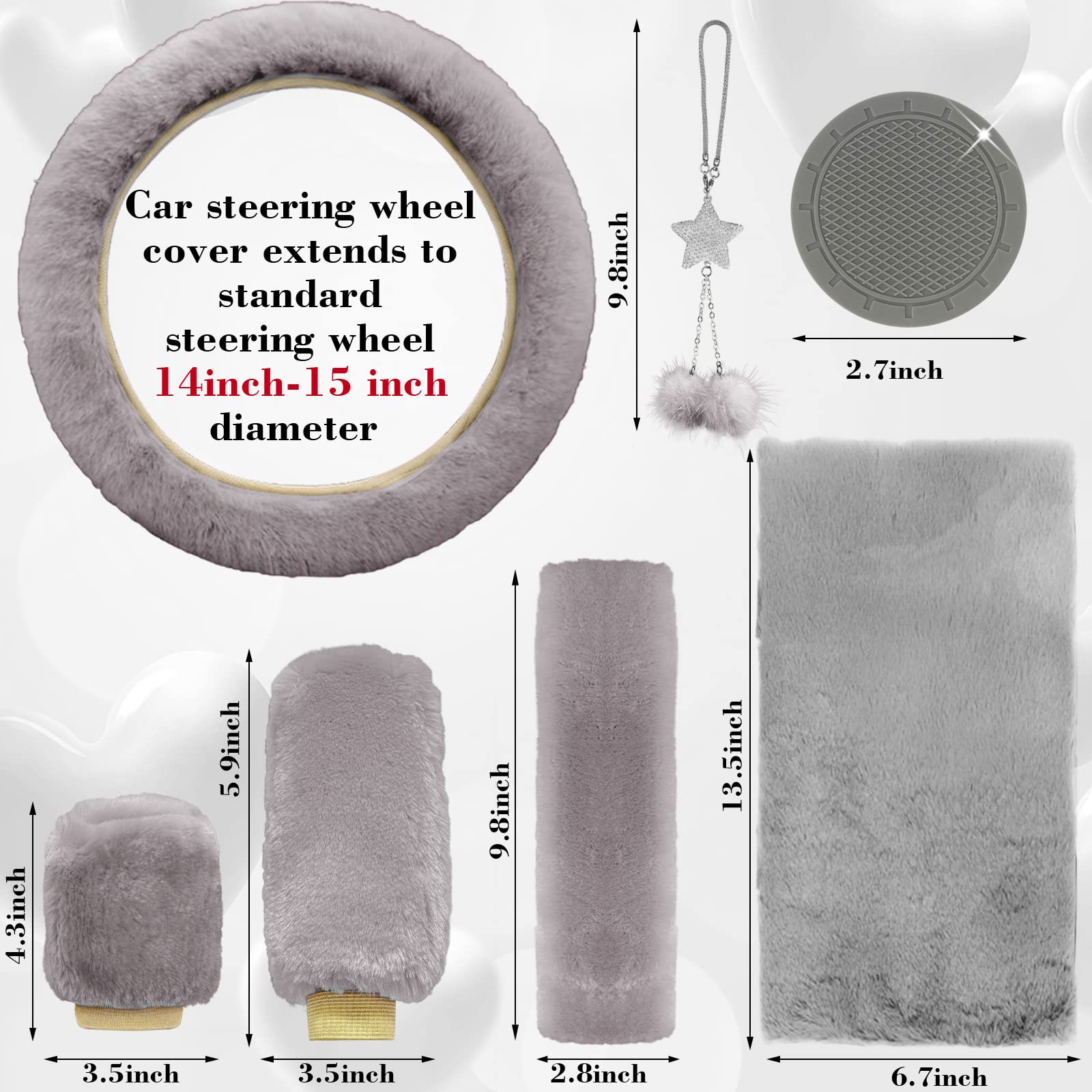Snapklik.com : JINGSEN 9-Piece Fluffy Car Accessories Set - Soft Fleece ...