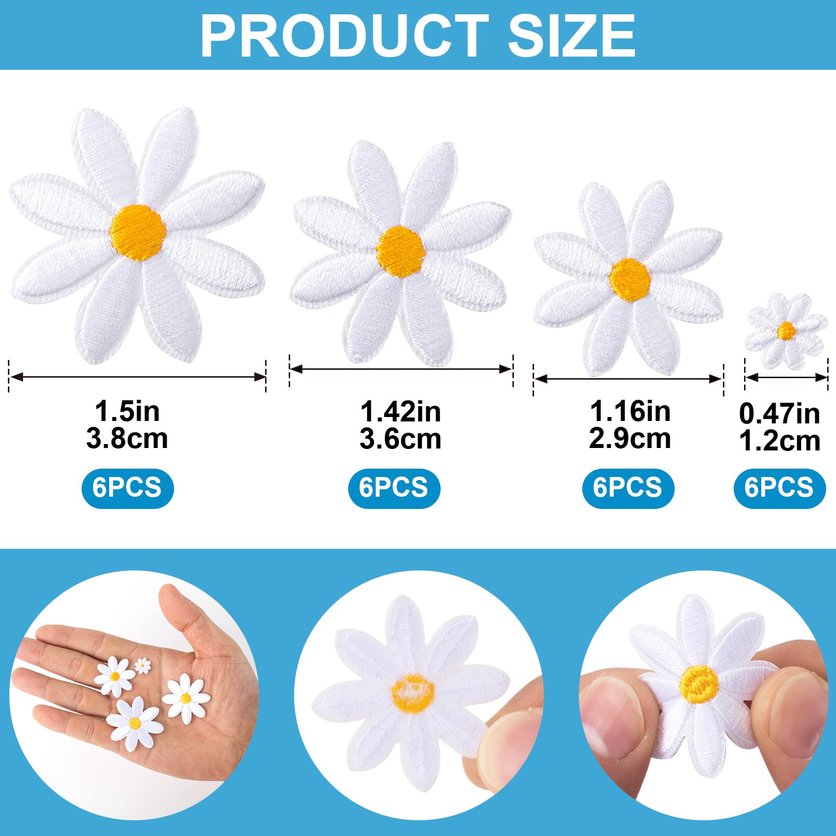 Flower Iron On Patches STSTR 16 PCS - 4 Size White Daisy Embroidered ...