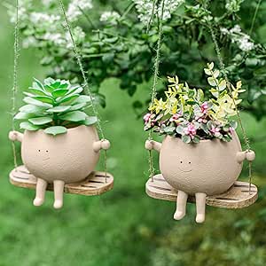 Amazon.com: Domensi 2 Pcs Swing Hanging Planter Cute Smile Flower Face ...