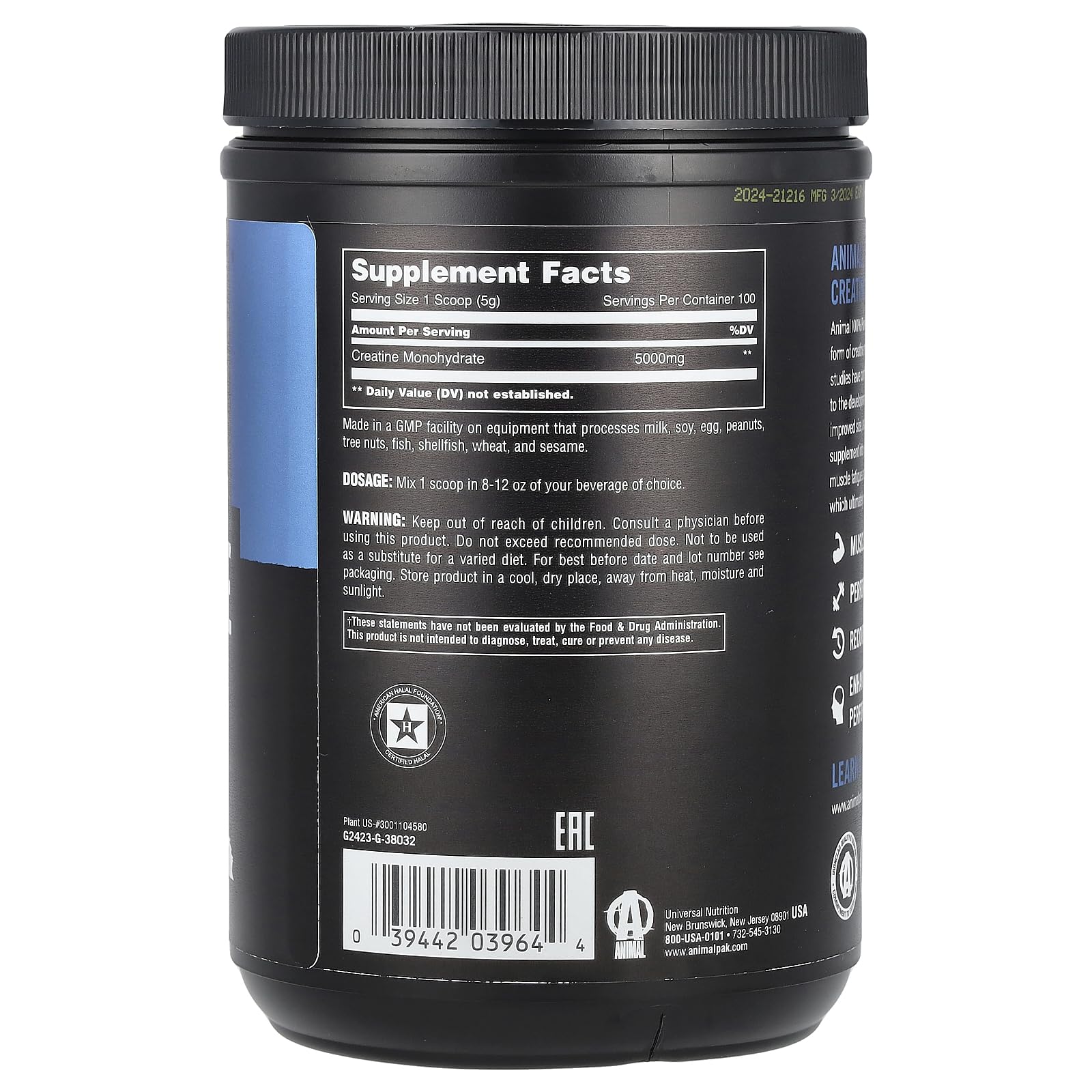 Snapklik.com : Animal Micronized Creatine, Monohydrate Powder ...