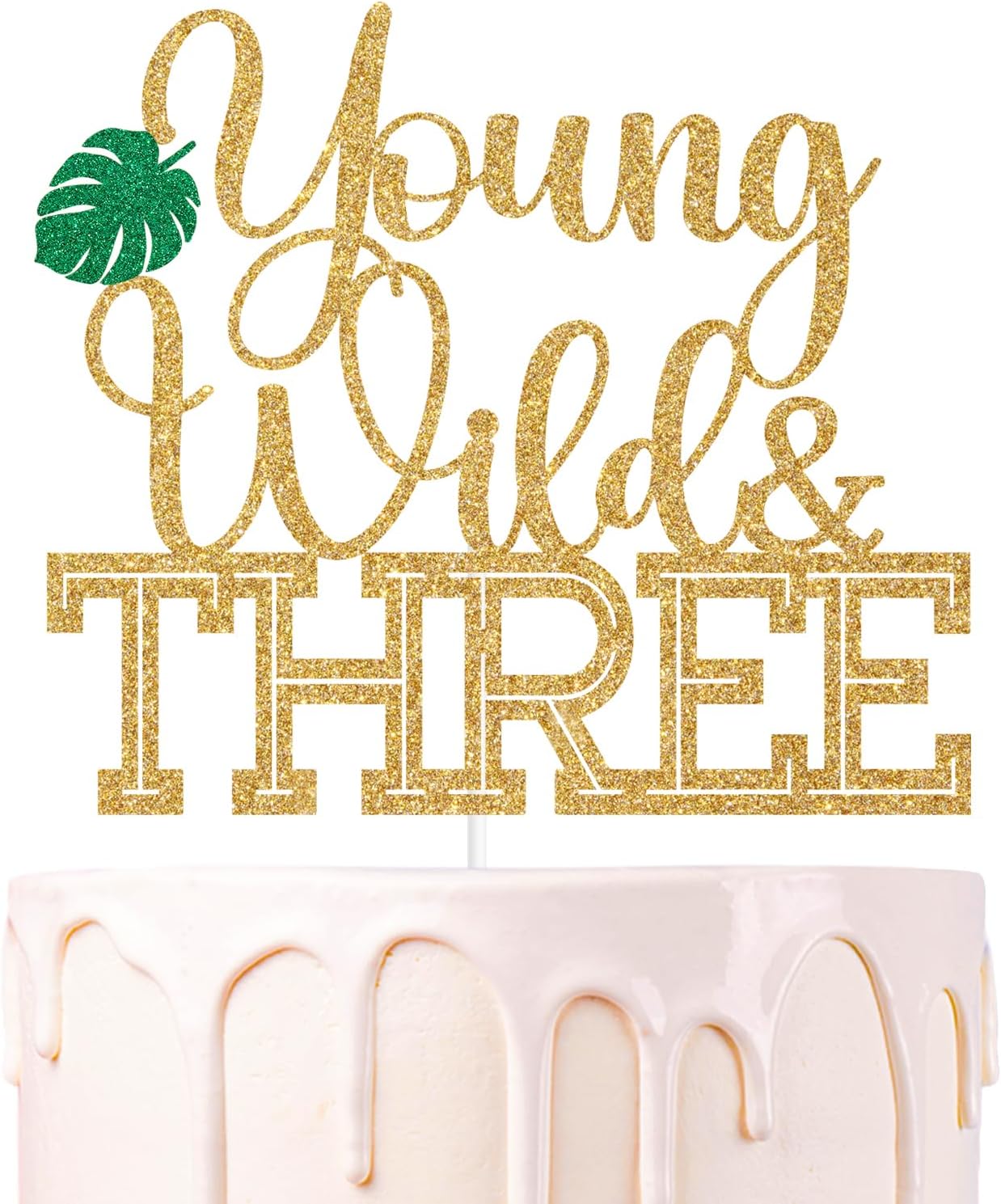 Amazon.com: Gold Glitter Young Wild & Three Cake Topper, Happt 3rd ...