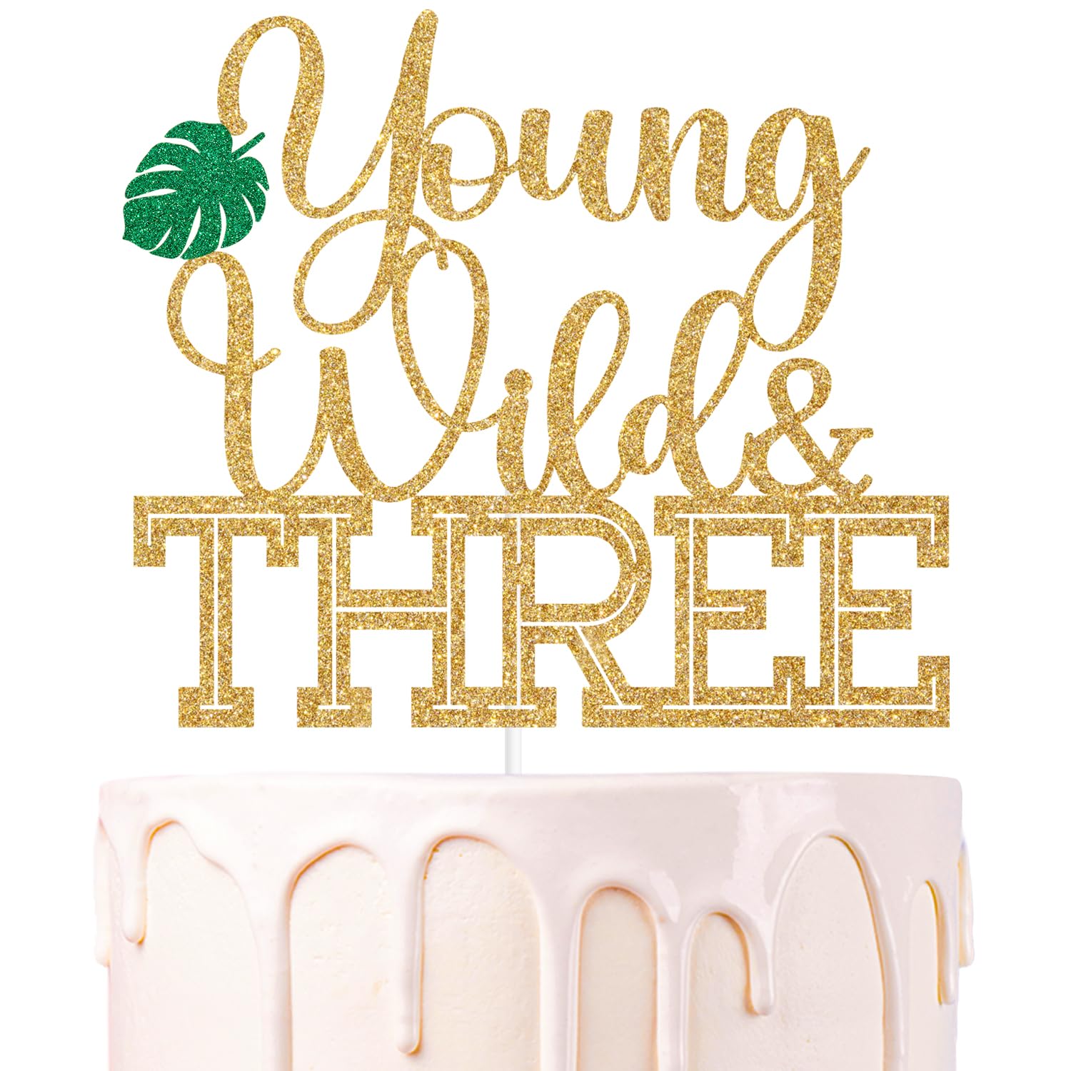 Amazon.com: Gold Glitter Young Wild & Three Cake Topper, Happt 3rd ...
