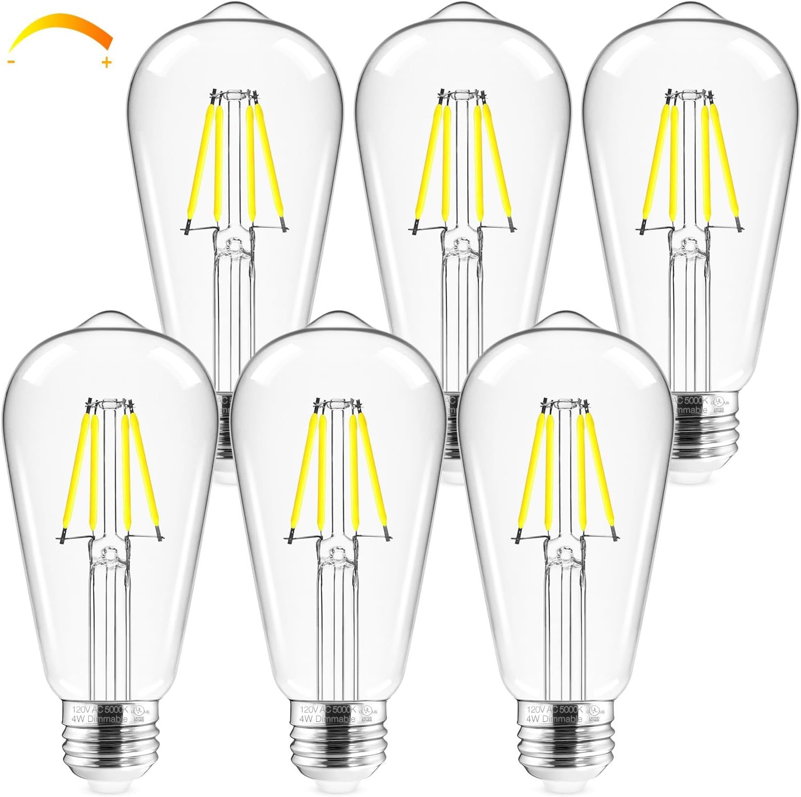Hizashi Vintage LED Edison Bulb Dimmable, 4W Equivalent 40W, 5000k ...