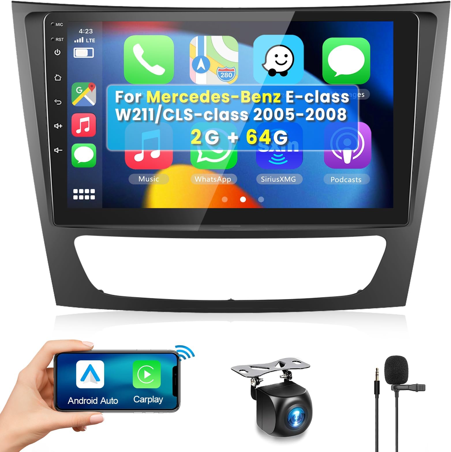 Amazon.com: 2G+64G Car Radio Stereo for Mercedes Benz E Class W211 E200 ...