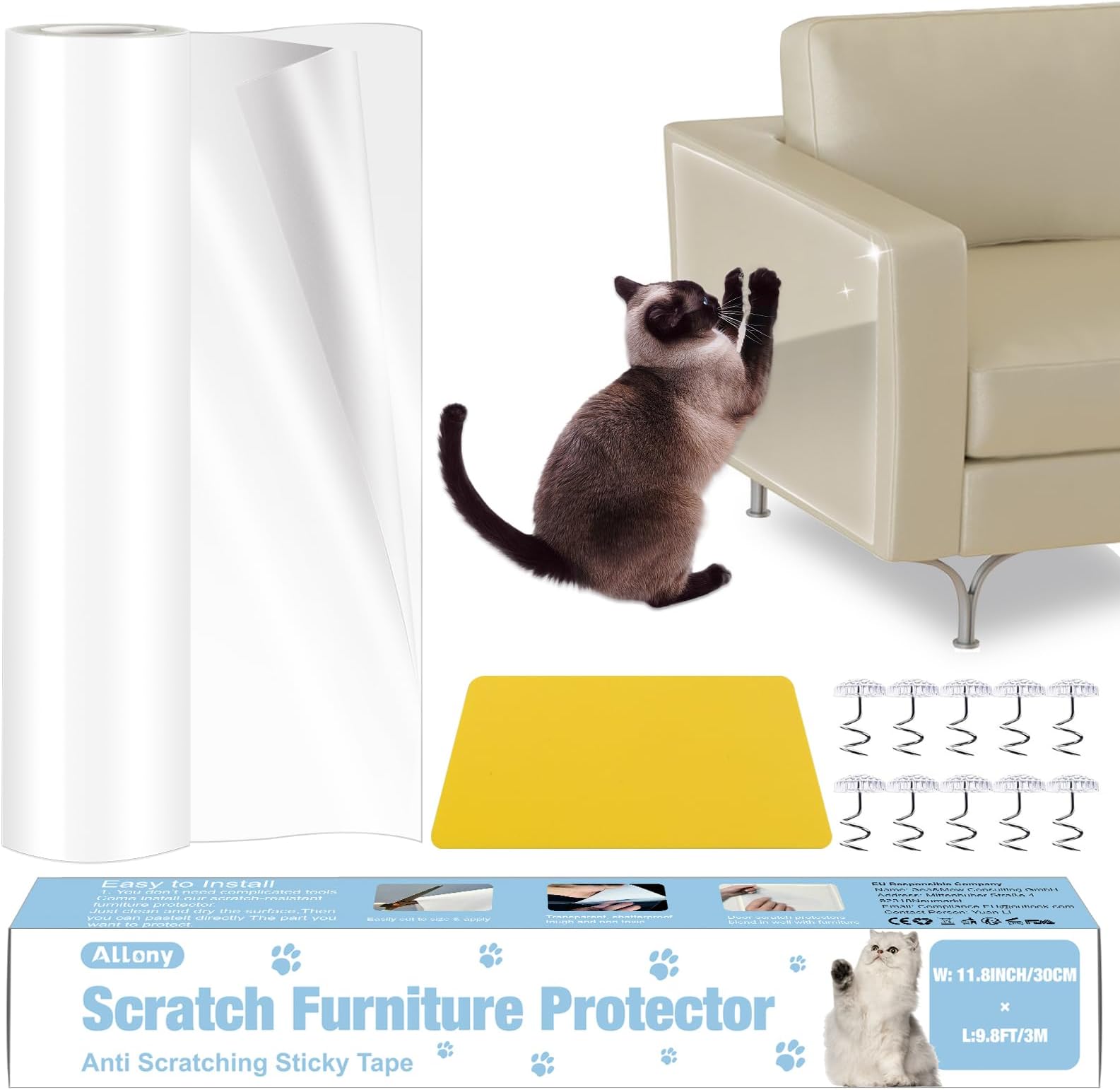 Allony Cat Scratch Protectors for Furniture, Anti Cat Scratch Furniture ...