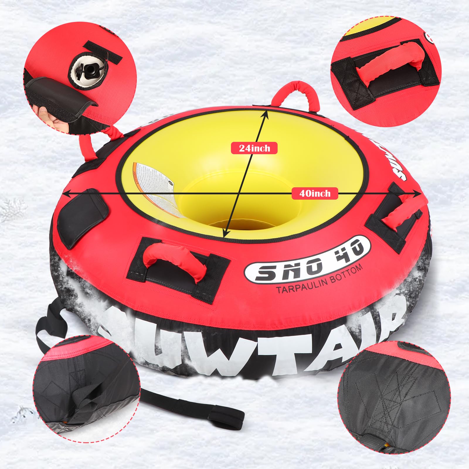 SUWTAIR Snow Tubes for Sledding Heavy Duty&Inflatable Sled w/1m Tow ...