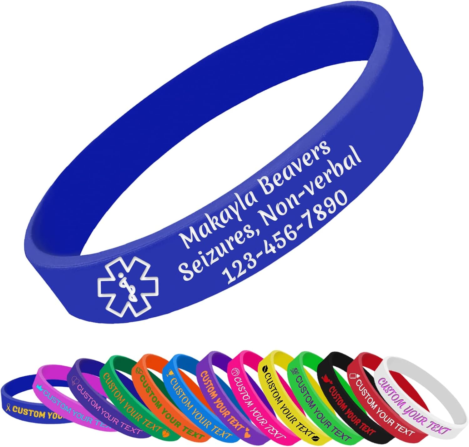 Amazon.com: Personalized Medical Alert Bracelet Silicone Custom Rubber ...
