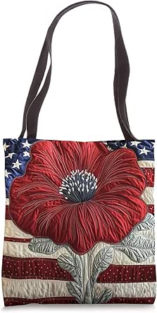 Amazon.com: American Flag And Poppy Flower Blooming Emboss Embroidery ...