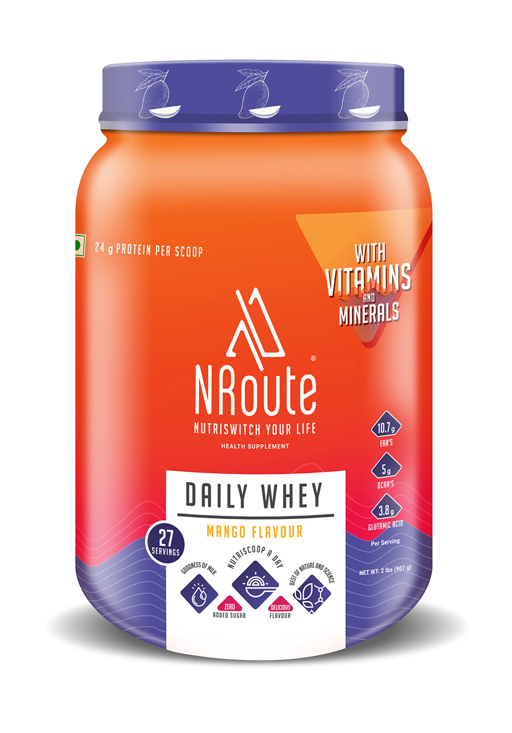 NRoute Daily Whey Protein 2 lbs, Mango Whey Concentrate Protein Powder ...