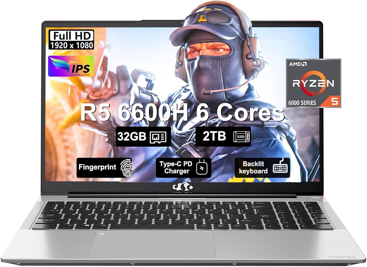 Amazon.com: NIMO 15.6 Business-Gaming-Laptop, 6-Cores AMD Ryzen 5 6600H 660M 6nm GPU, 32GB DDR5 ...