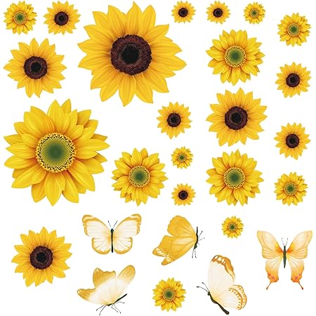 Amazon.com: 72 Pieces Summer Sunflower Wall Decals Removable Sunflower ...