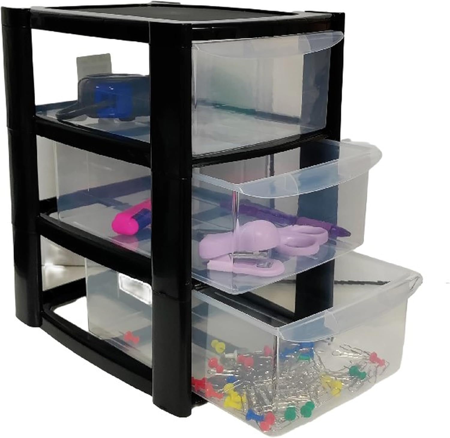 Small 3 Tier Desktop Drawer Unit Black Stationery Storage Filing Tower ...
