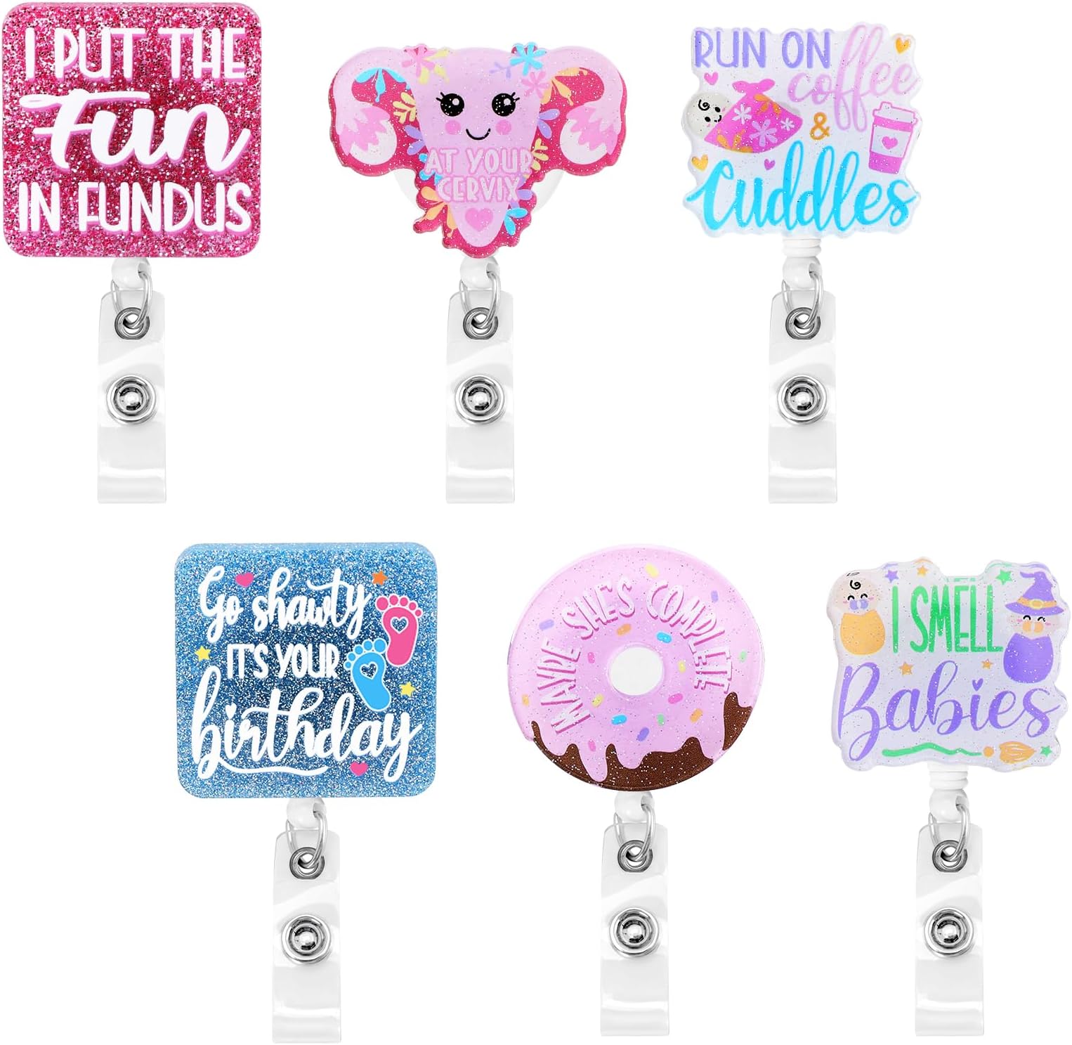 Amazon.com : Gydandir 8 PCS Funny Badge Holder Retractable Cute Badges ...