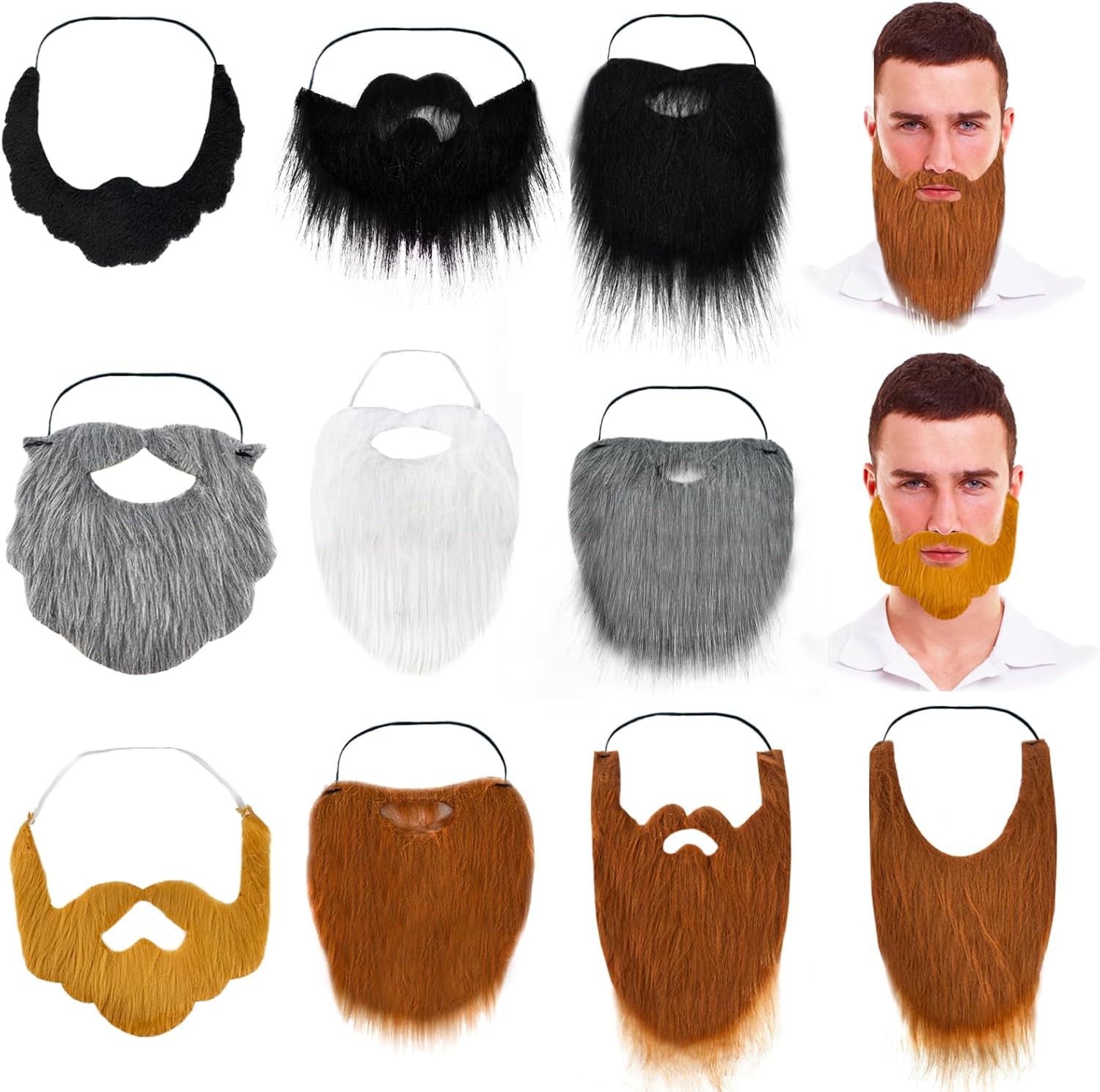 Amazon.com: 10 Pcs Fake Beards,Funny False Mustaches,Costume Beard ...