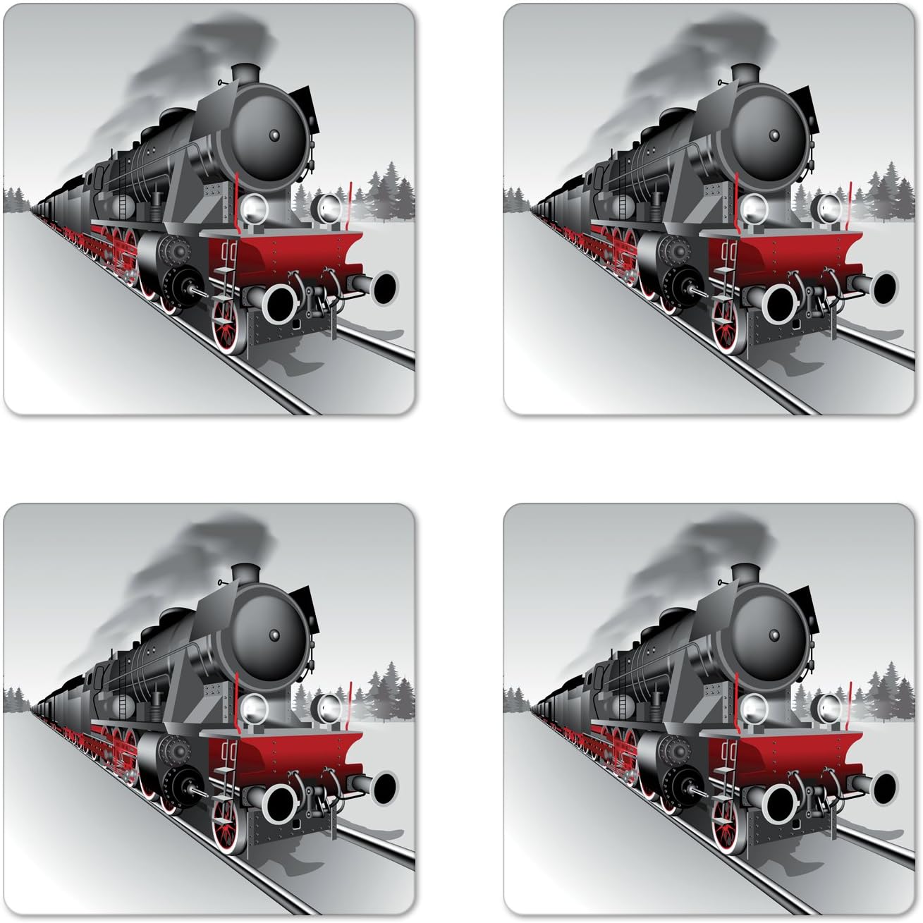 Amazon.com: Ambesonne Steam Engine Coaster Set of 4, Locomotive Red ...