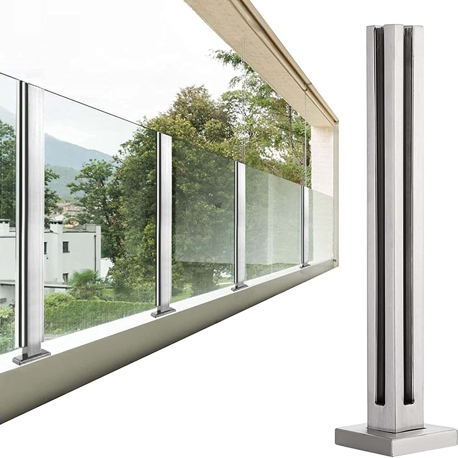 Amazon.com: Balcony Glass Railing Post, Stainless Steel Square Fence ...