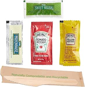 Heinz Ketchup, Relish, Mustard & Mayonnaise Packets (50 of each) (200 ...