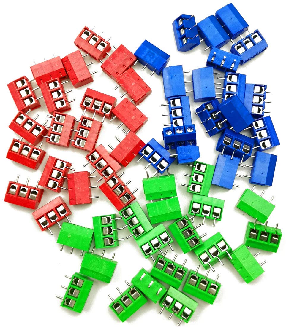 60pcs 5mm Pitch 3 Pin PCB Mount Screw Terminal Block Connector for ...