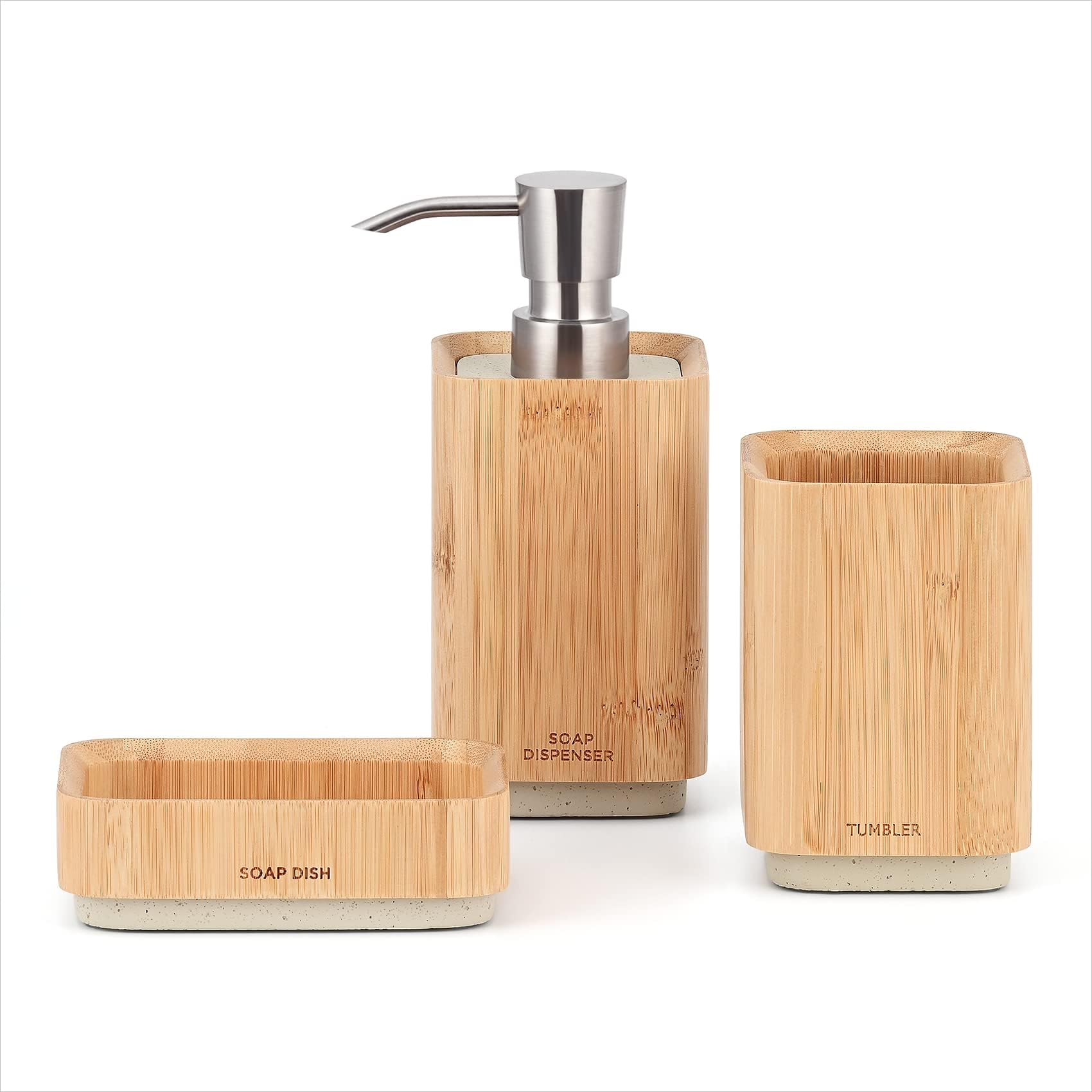 Amazon.com: Bamboo Bathroom Accessories Set with Bamboo Trash Can 5 ...