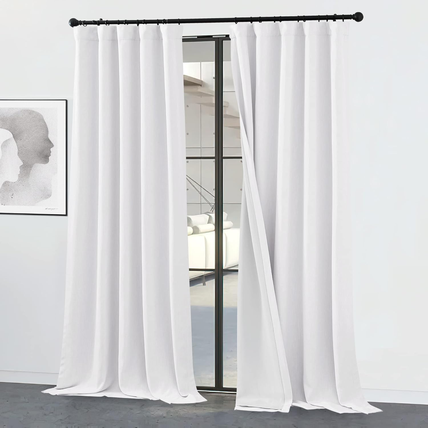 Amazon.com: RYB HOME White Linen Curtains 120 inch Long, Pinch Pleated ...