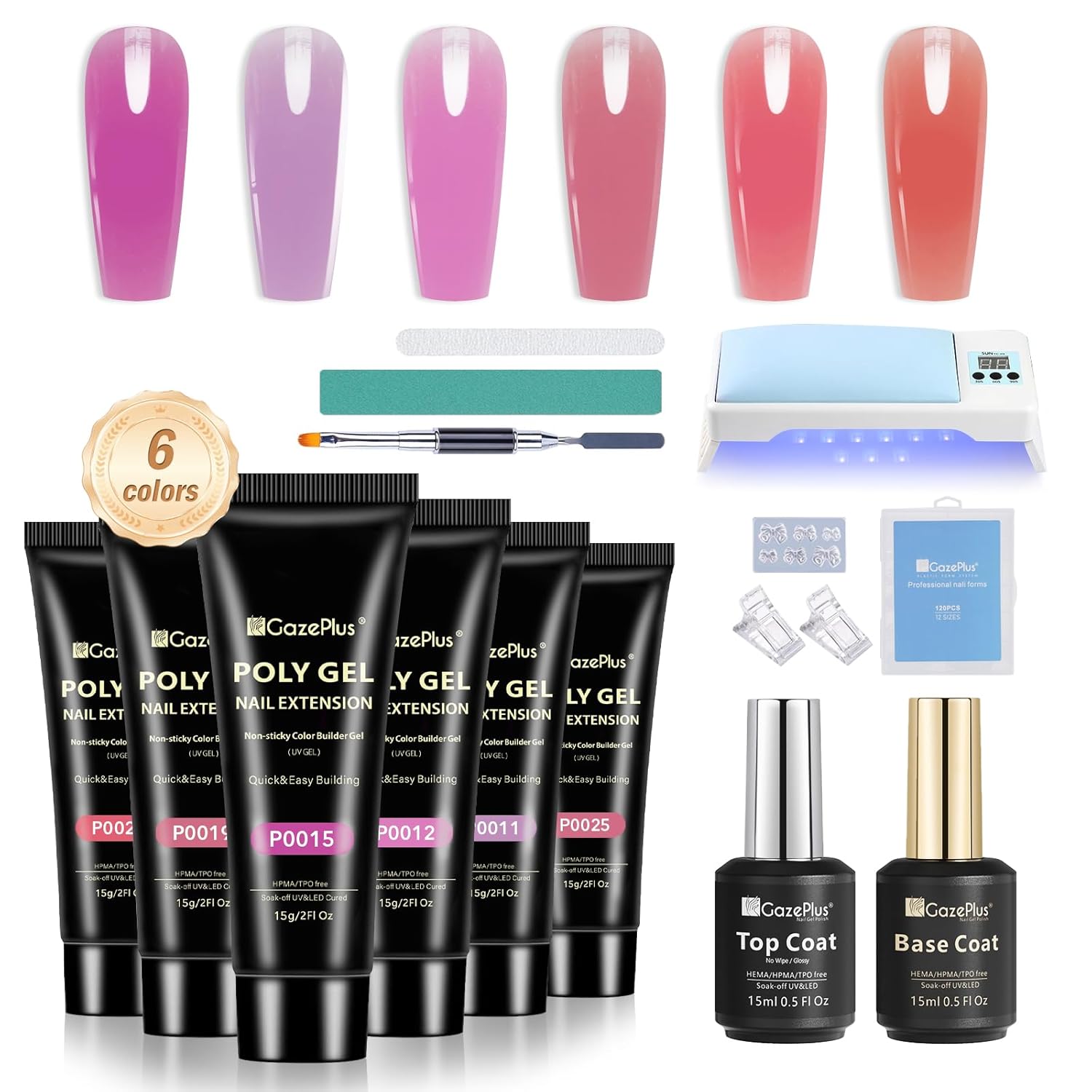 Amazon.com: GAZEPLUS Poly Nail Extension Gel, 6 Colors Poly Gel Starter ...