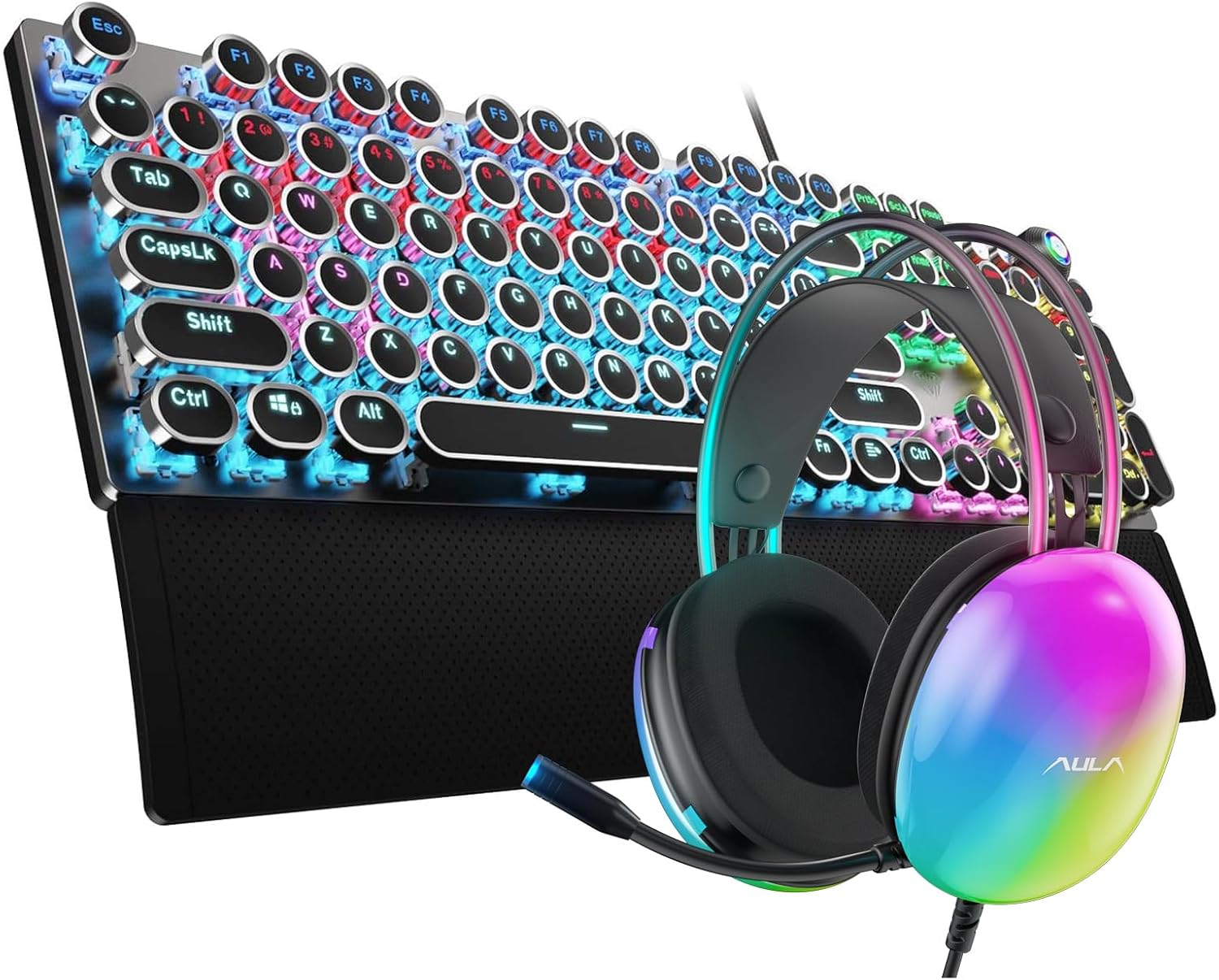 Amazon.com: AULA Black Gaming Keyboard Headset Combo, Wired Typewriter ...