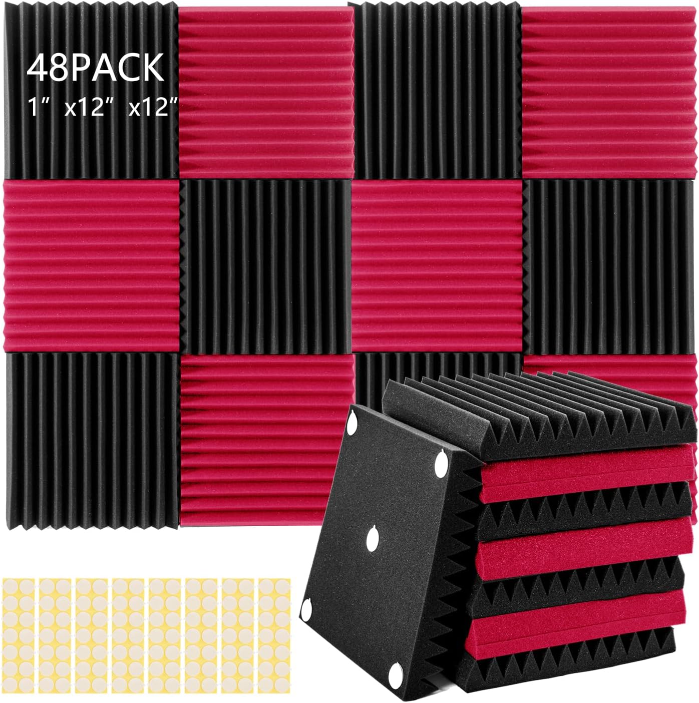 48Pack, 1" X 12" X 12" Acoustic Foam, Sound proof foam panels, Acoustic ...