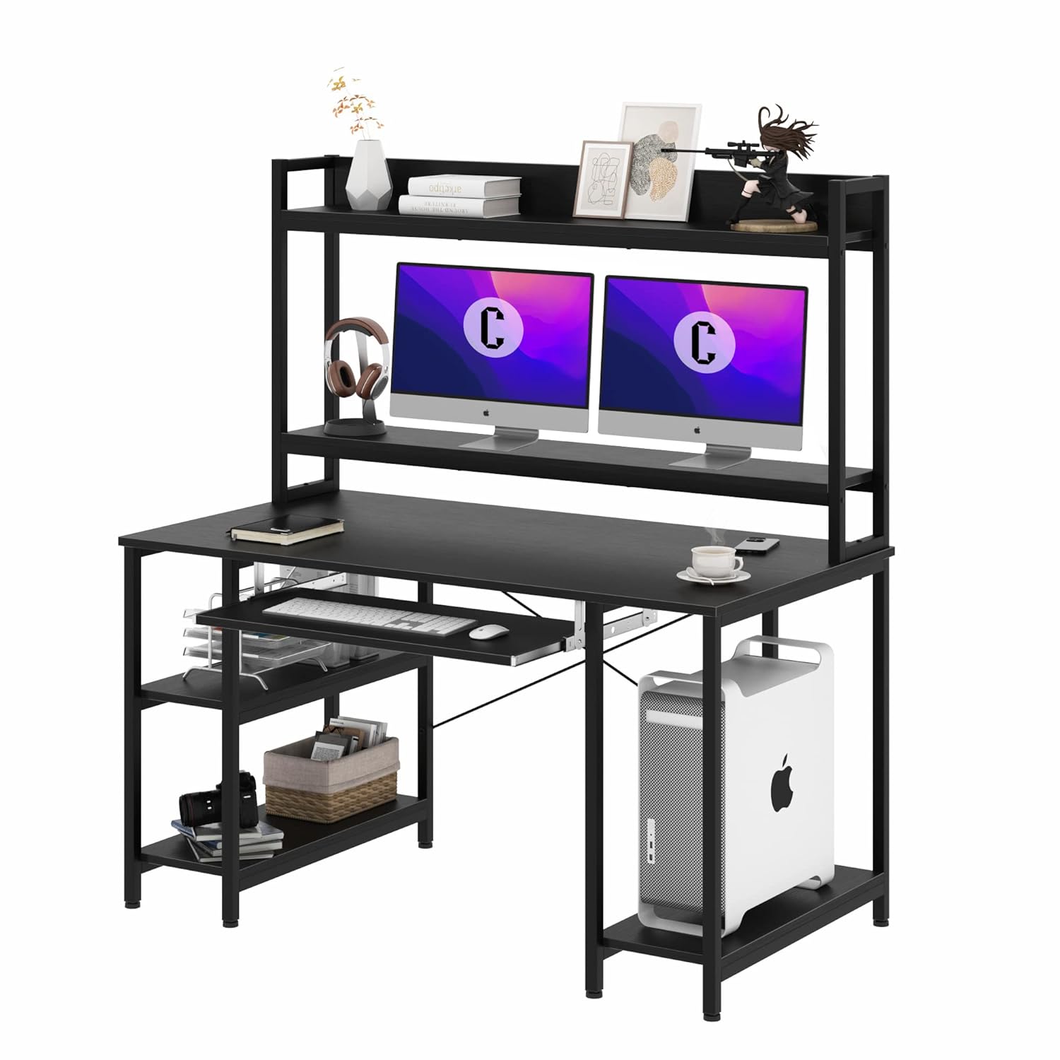 Computer Desk with Hutch, 47 INCH Desk with Keyboard Tray Storage ...