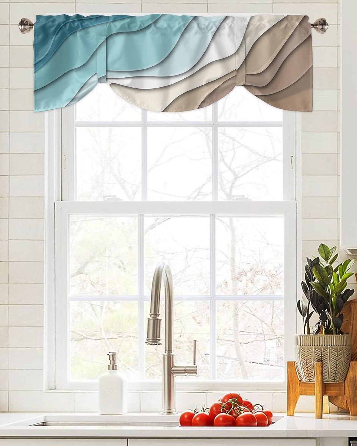 Amazon.com: Yun Nist Teal Ripple Tie Up Valance for Windows,Turquoise ...