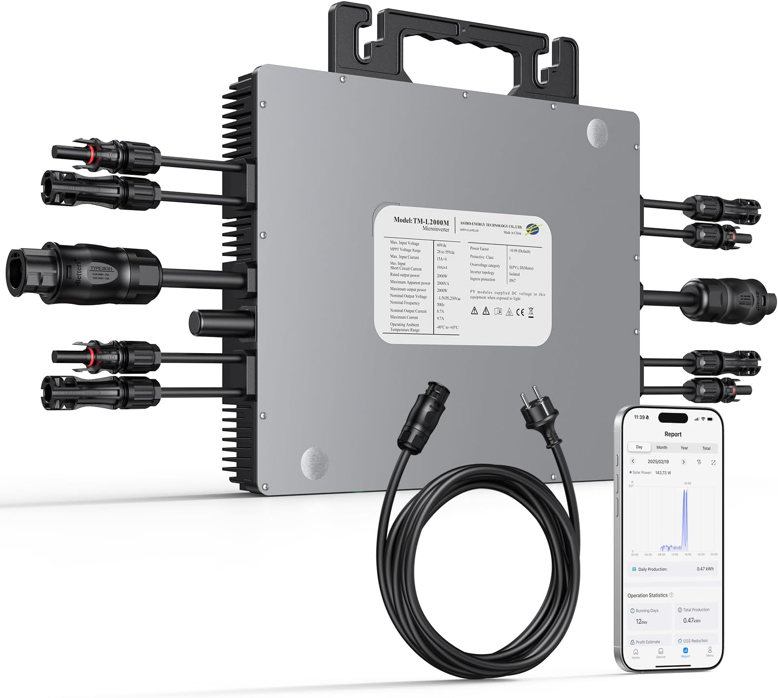 Astro-Energy 2000W Mikro-Wechselrichter TÜV/VDE/WiFi/Bluetooth mit 4 ...