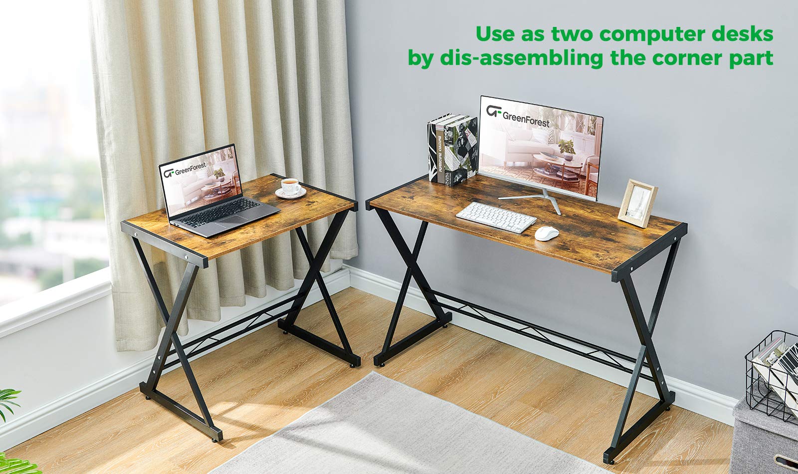 Buy GreenForest L Shaped Desk 64 inch Large Size Reversible Corner ...